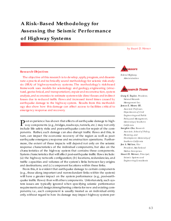 (PDF) A risk-based methodology for assessing the seismic performance of highway systems | James ...