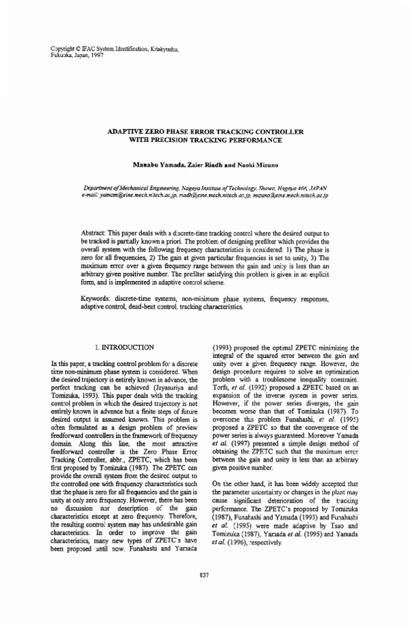 (PDF) Adaptive Zero Phase Error Tracking Controller with Precision Tracking Performance