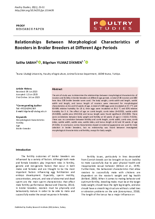 (PDF) Relationships Between Morphological Characteristics of Roosters ...
