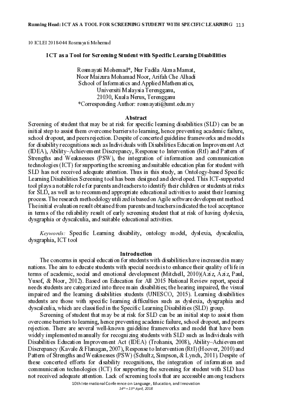 (PDF) ICT as a Tool for Screening Student with Specific Learning ...