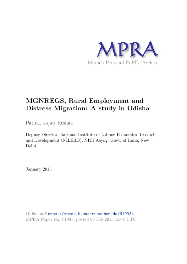 (PDF) MGNREGS, Rural Employment and Distress Migration: A study in Odisha