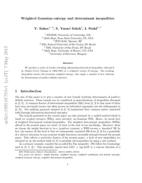 (PDF) Weighted Gaussian entropy and determinant inequalities
