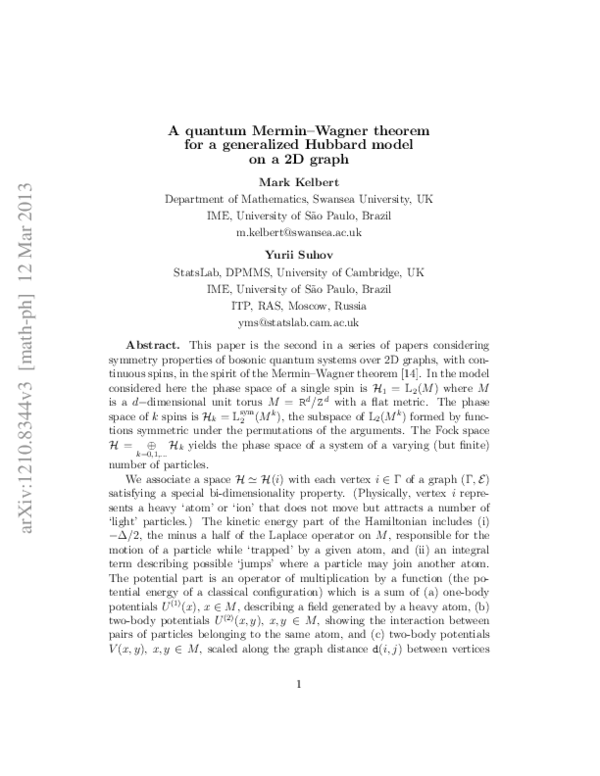 (PDF) A Mermin--Wagner theorem for quantum Gibbs states on 2D graphs, II