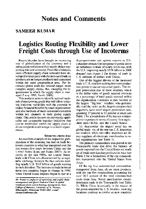 (PDF) Logistics Routing Flexibility and Lower Freight Costs through Use ...