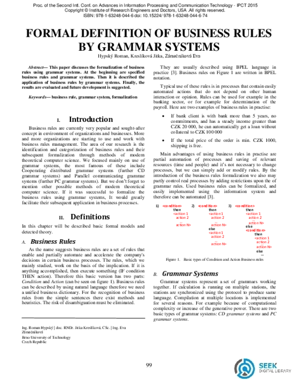(PDF) Formal definition of business rules By grammar systems