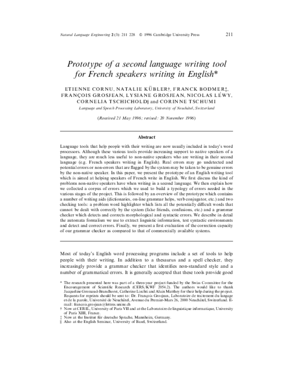 (PDF) Prototype of a second language writing tool for French speakers ...