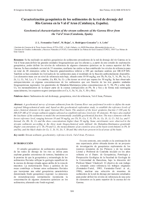 (PDF) Caracterización geoquímica de los sedimentos de la red de drenaje ...