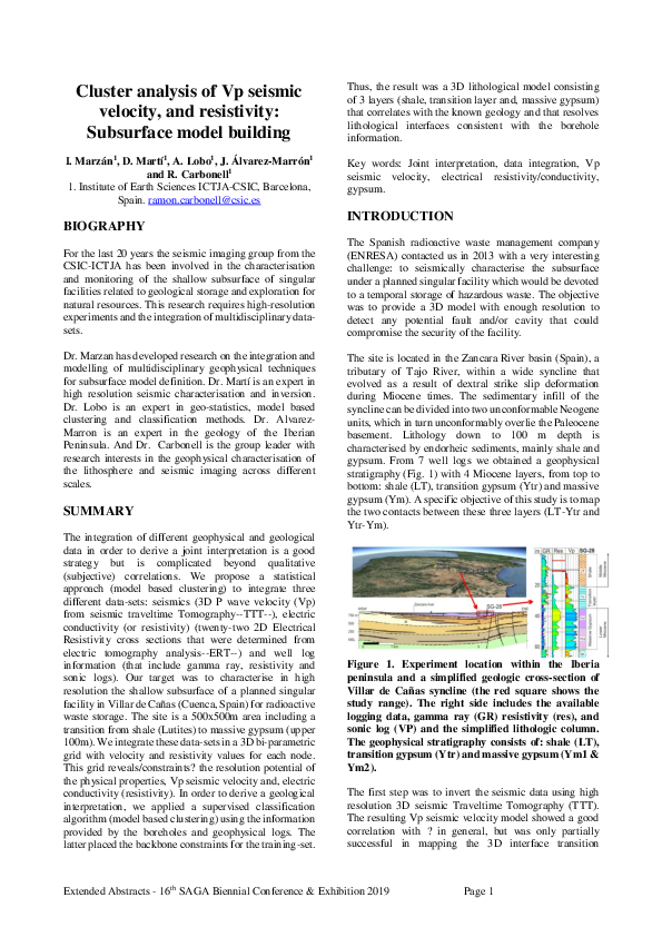 (PDF) Cluster analysis of Vp seismic velocity, and resistivity: Subsurface model building