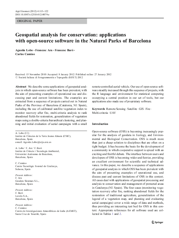 (PDF) Geospatial analysis for conservation: applications with open-source software in the ...