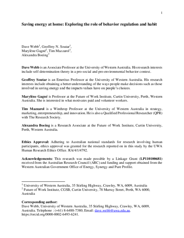 (PDF) Saving energy at home: Exploring the role of behavior regulation ...