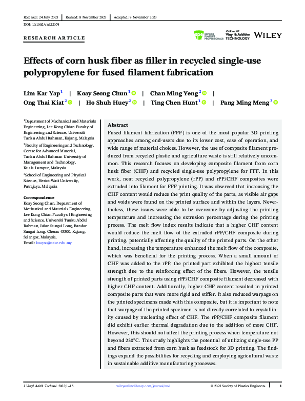 (PDF) Effects of corn husk fiber as filler in recycled single-use ...