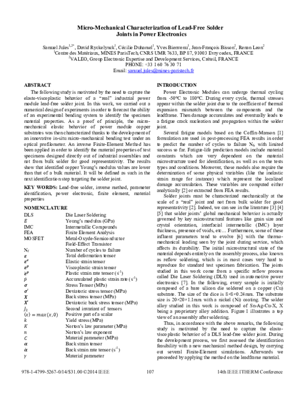 (PDF) Micro-mechanical characterization of lead-free solder joints in ...