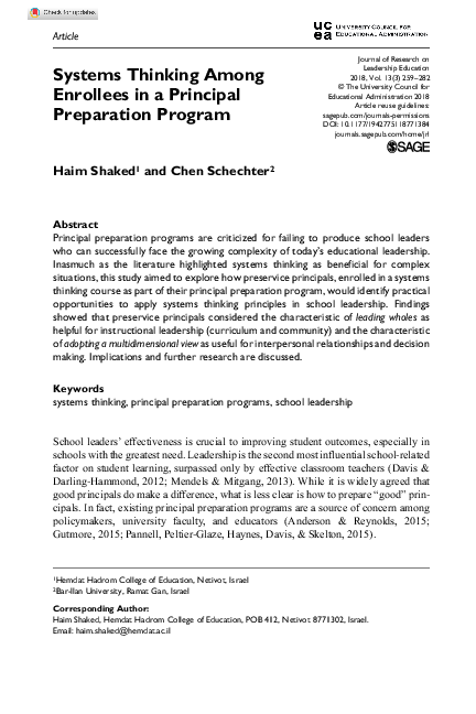 (PDF) Systems Thinking Among Enrollees in a Principal Preparation Program
