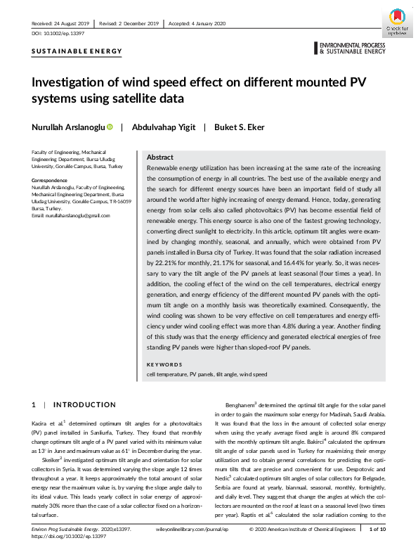 (PDF) Investigation of wind speed effect on different mounted PV ...