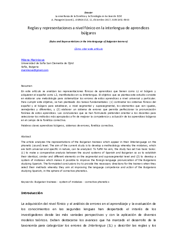(PDF) Reglas y representaciones a nivel fónico en la interlengua de ...