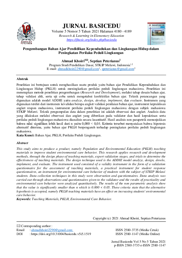 (PDF) Pengembangan Bahan Ajar Pendidikan Kependudukan dan Lingkungan Hidup dalam Peningkatan ...