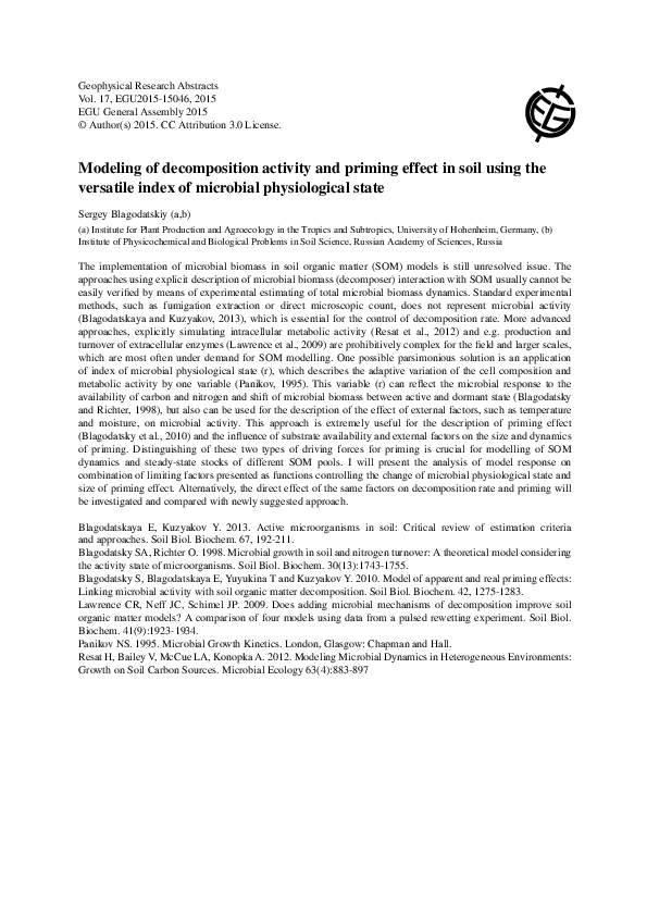 (PDF) Modeling of decomposition activity and priming effect in soil using the versatile index of ...