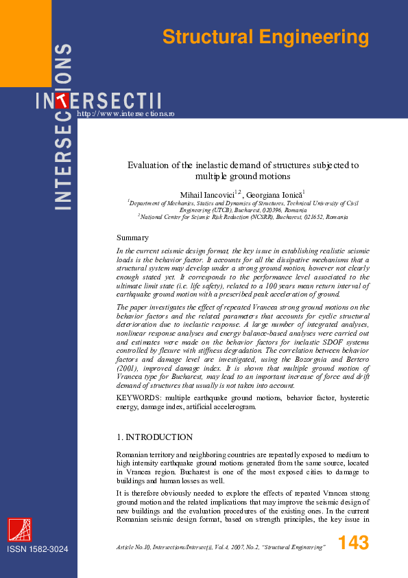 (PDF) Evaluation of the inelastic demand of structures subjected to multiple ground motions