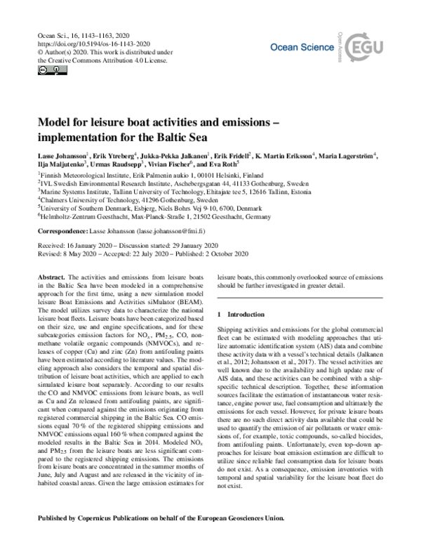 (PDF) Model for leisure boat activities and emissions – implementation ...