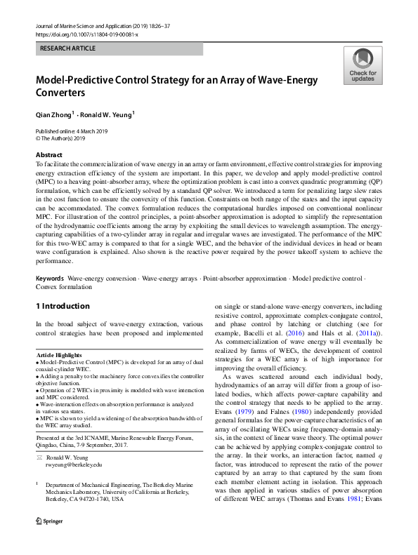 (PDF) Model-Predictive Control Strategy for an Array of Wave-Energy Converters