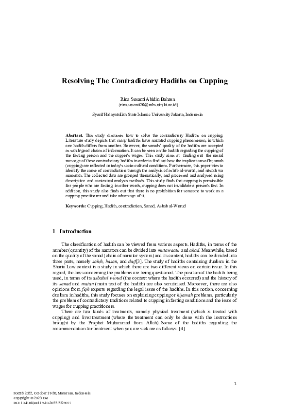 (PDF) Resolving The Contradictory Hadiths on Cupping