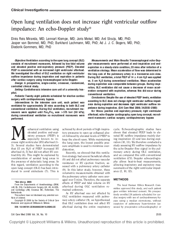 (PDF) Open lung ventilation does not increase right ventricular outflow ...