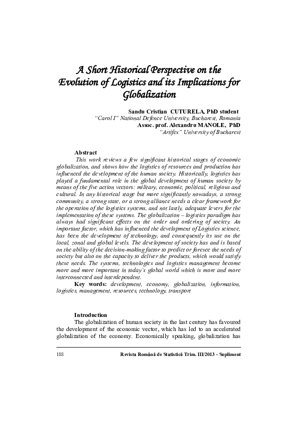 (PDF) A Short Historical Perspective on the Evolution of Logistics and ...