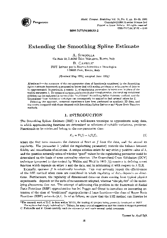 (PDF) Extending the smoothing spline estimate