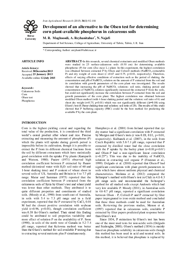 (PDF) Development of an Alternative to the Olsen Test for Determining ...