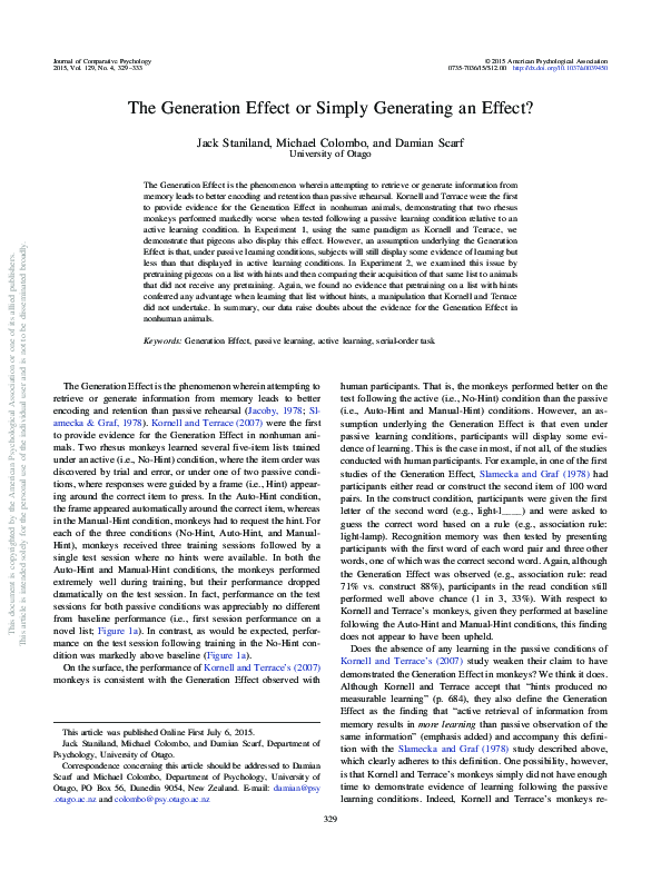 (PDF) The generation effect or simply generating an effect?