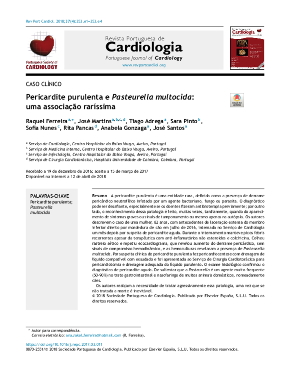 (PDF) Purulenta pericarditis and Pasteurella multocida: an extremely ...