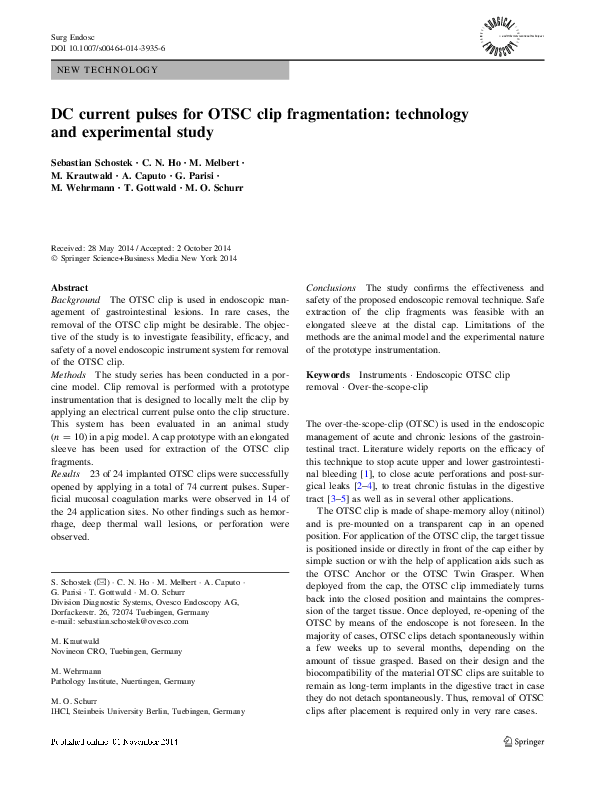 (PDF) DC current pulses for OTSC clip fragmentation: technology and ...