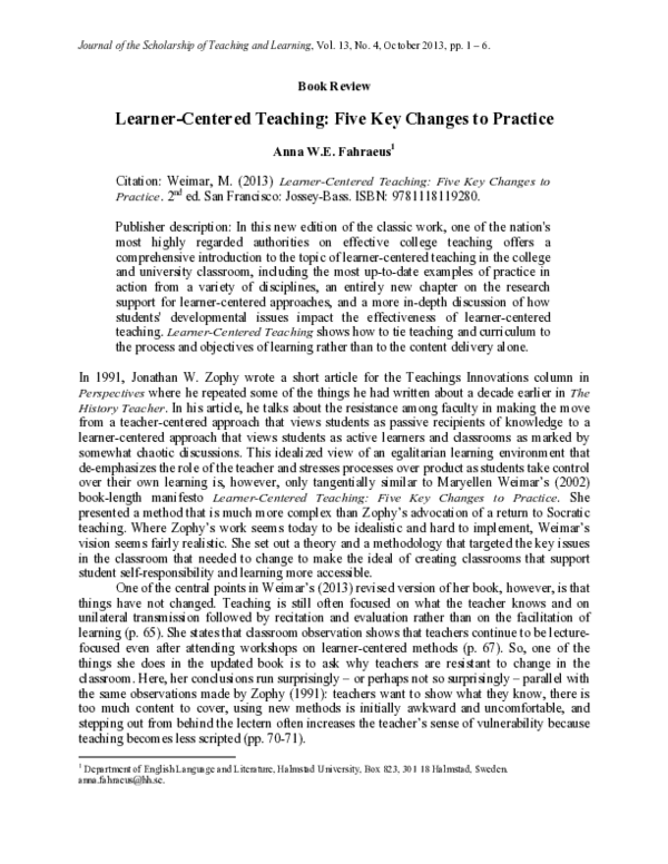 (PDF) Research Supports Learner-Centered Teaching