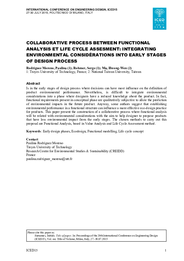 (PDF) Collaborative process between functional analysis and life cycle ...