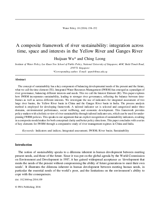 (PDF) A composite framework of river sustainability: integration across ...
