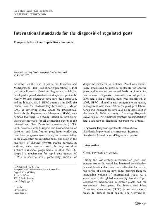 (PDF) International standards for the diagnosis of regulated pests