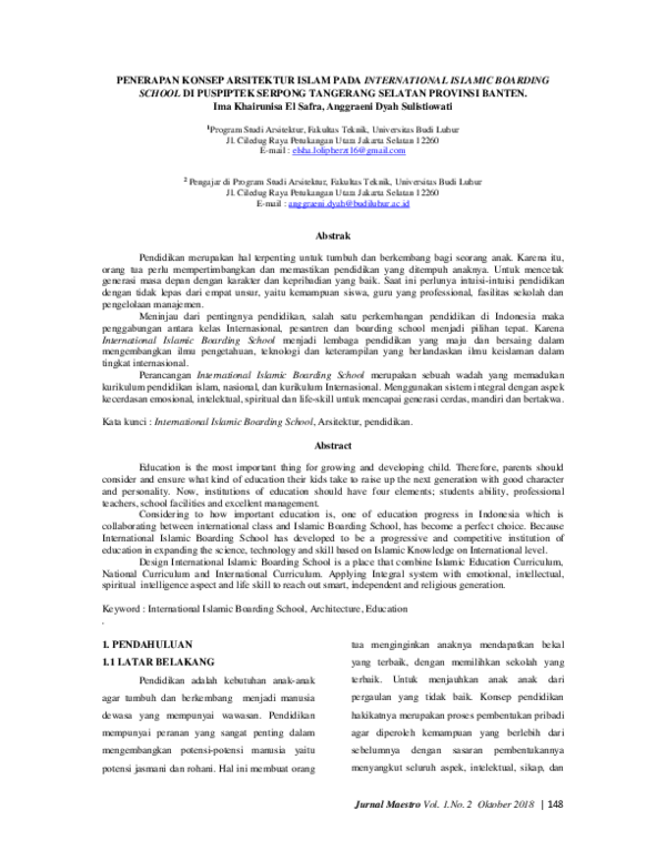 (PDF) Penerapan Konsep Arsitektur Islam Pada International Islamic Boarding School DI Puspiptek ...