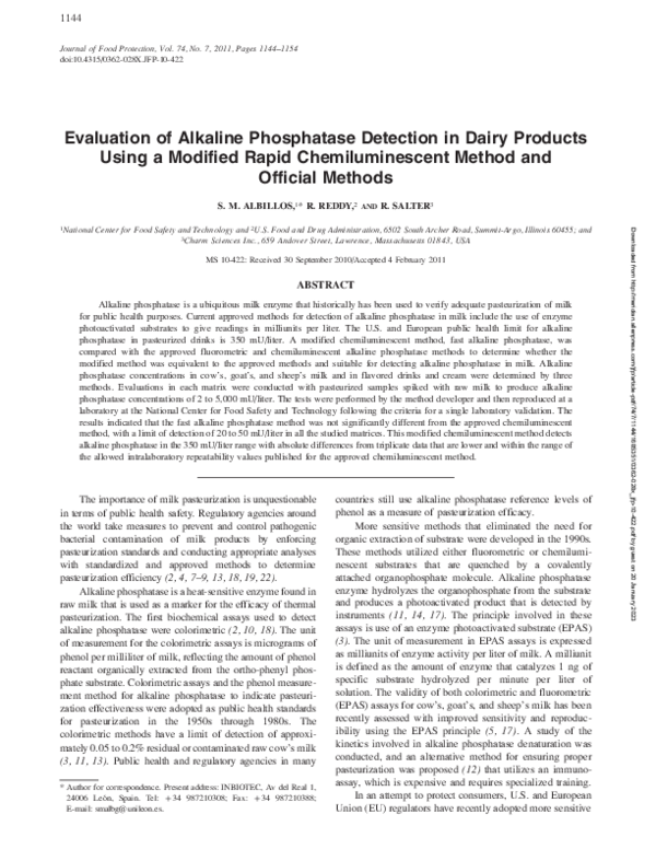 (PDF) Evaluation of Alkaline Phosphatase Detection in Dairy Products Using a Modified Rapid ...