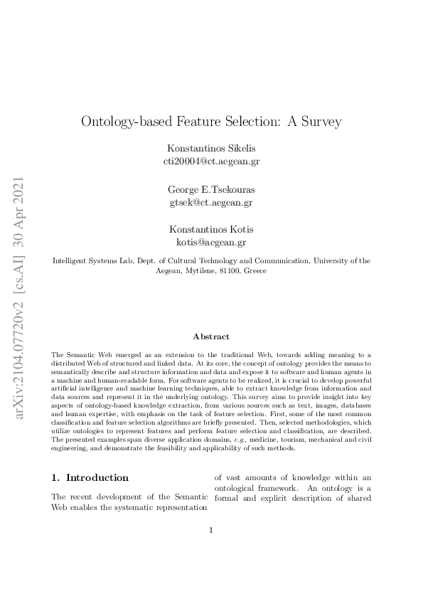 (PDF) Ontology-based Feature Selection: A Survey