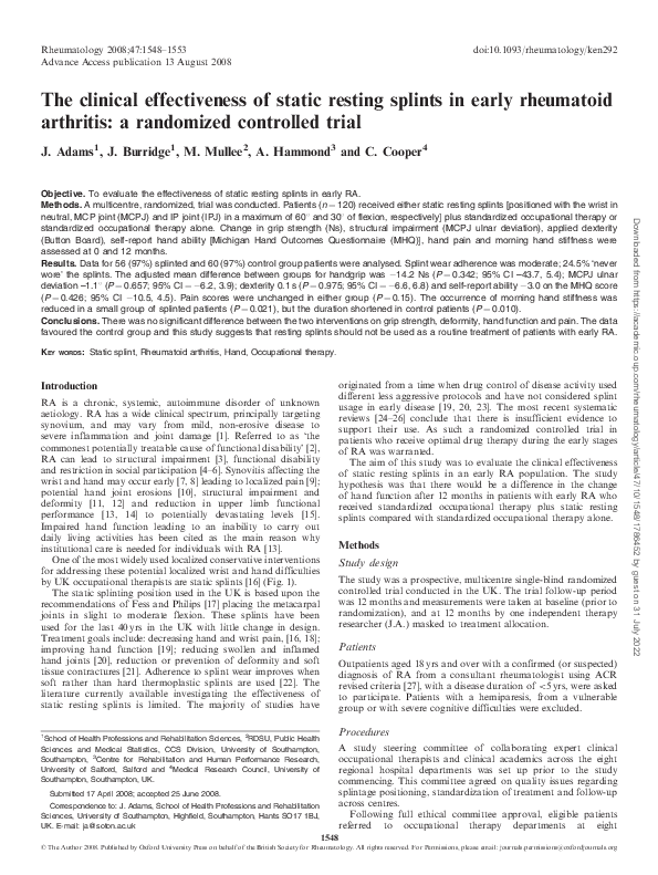 (PDF) The clinical effectiveness of static resting splints in early ...