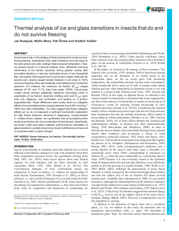 (PDF) Thermal analysis of ice and glass transitions in insects that do ...