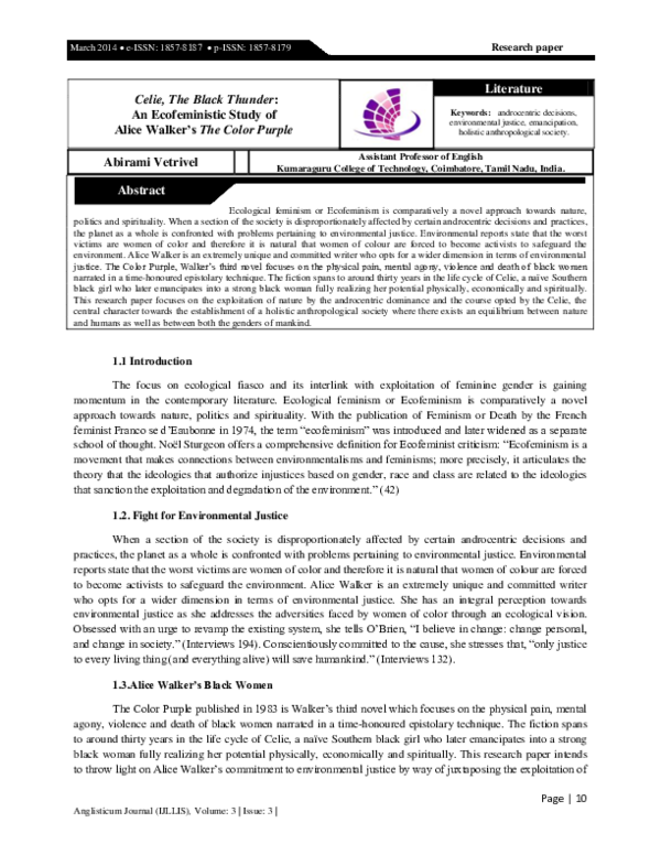 (PDF) Celie, The Black Thunder: An Ecofeministic Study of Alice Walker ...