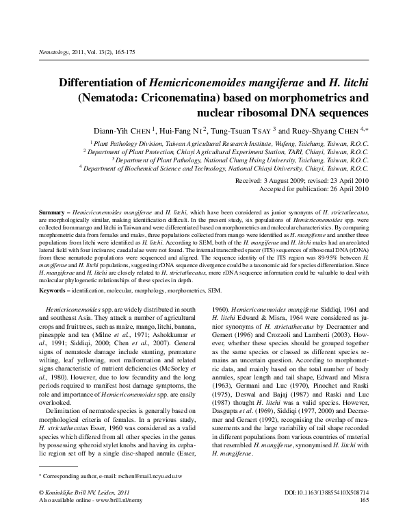 (PDF) Differentiation of Hemicriconemoides mangiferae and H. litchi ...
