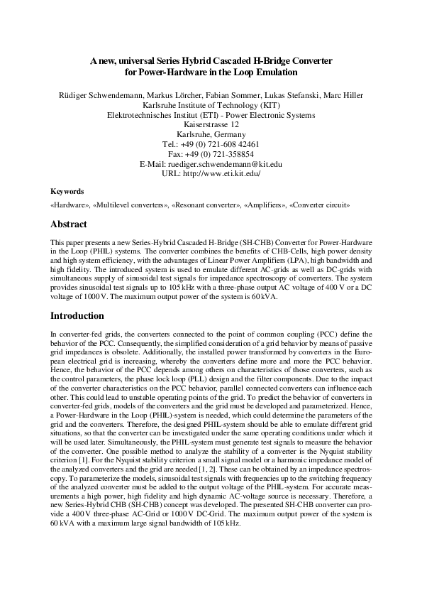 (PDF) A new, universal Series Hybrid Cascaded H-Bridge Converter for Power-Hardware in the Loop ...