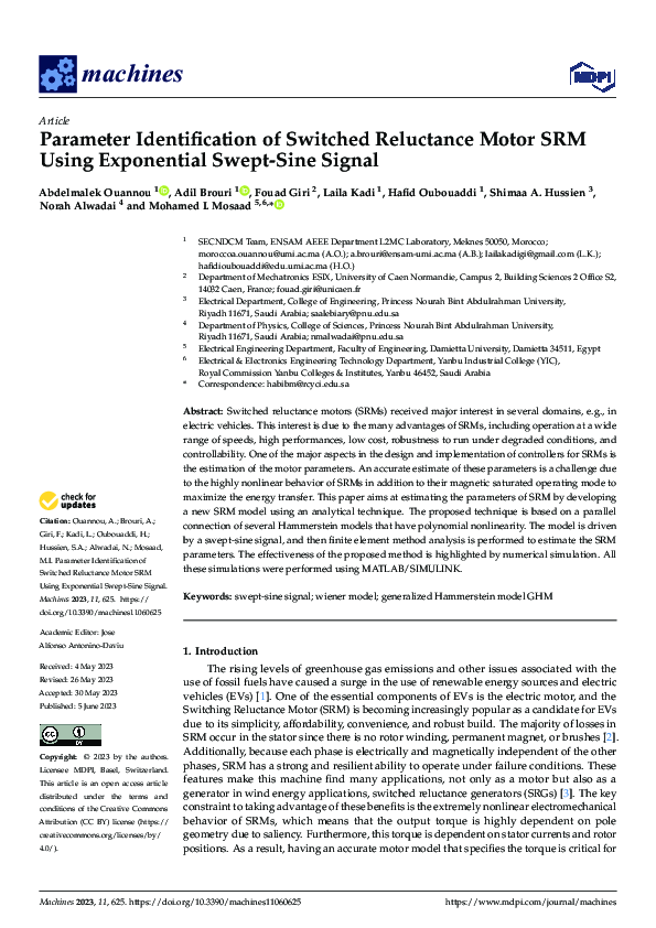 (PDF) Parameter Identification of Switched Reluctance Motor SRM Using Exponential Swept-Sine Signal