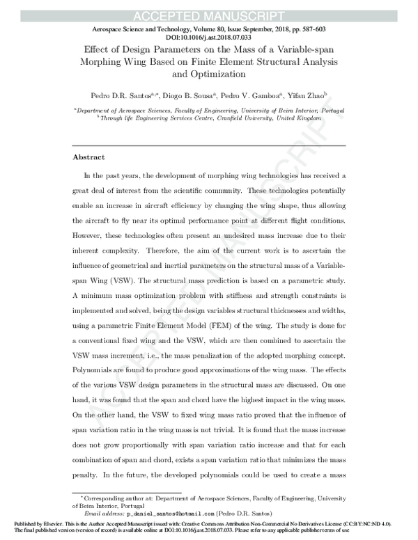 (PDF) Effect of design parameters on the mass of a variable-span morphing wing based on finite ...