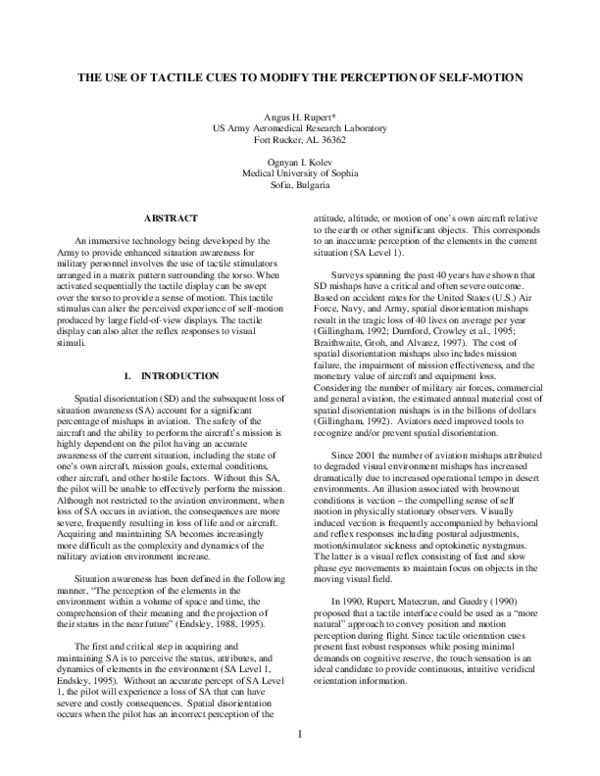 (PDF) The Use of Tactile Cues to Modify the Perception of Self-Motion