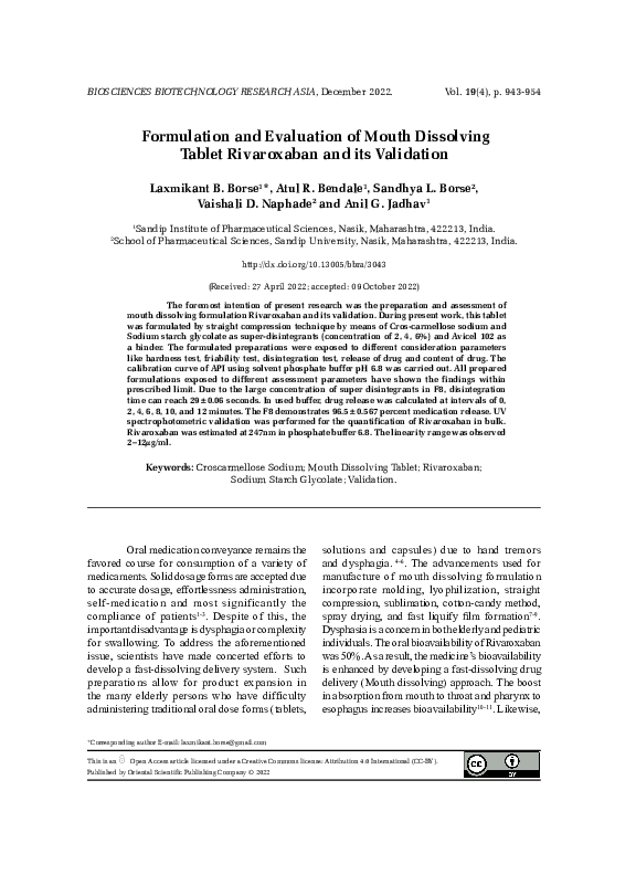Pdf Formulation And Evaluation Of Mouth Dissolving Tablet Rivaroxaban And Its Validation
