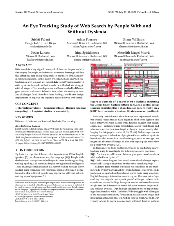 (PDF) An Eye Tracking Study of Web Search by People With and Without Dyslexia