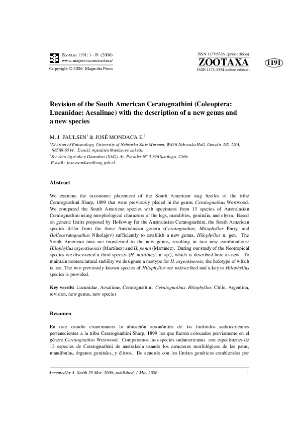 (PDF) Revision of the South American Ceratognathini (Coleoptera ...